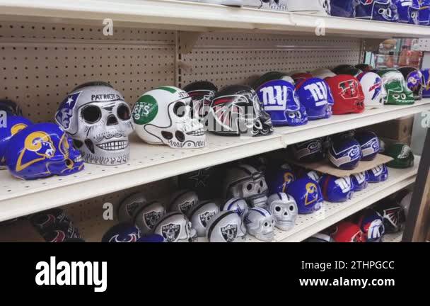 Porcelain skulls in a Mexican shop with NFL team logos which royalties ...