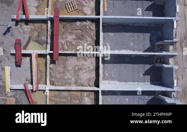 Cement foundation base work of townhouse construction. Concrete ...