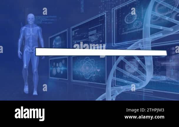 Animation of human body, dna with data processing on digital interface ...