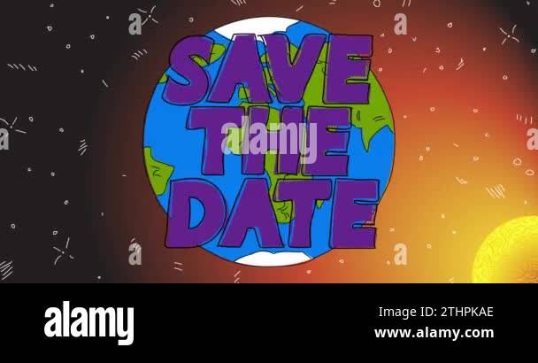 Planet Earth with Save The Date text. Line Art Animation. Cartoon ...