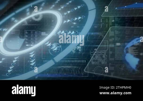 Animation Of Graphical Infographic Interface Screens And Programming Data Moving In Loop