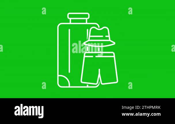 Party trip white line animation. Luggage bag and beach swimsuit ...