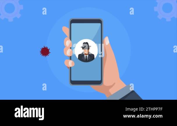 smartphone with cyber security tech animation ,4k video animated Stock ...