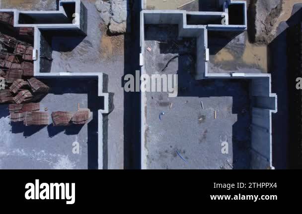 Cement foundation base work of townhouse construction. Concrete ...