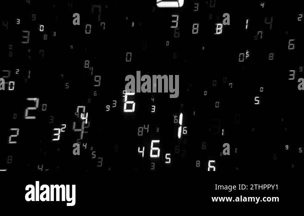 Technology background with digital numbers moving towards the camera ...