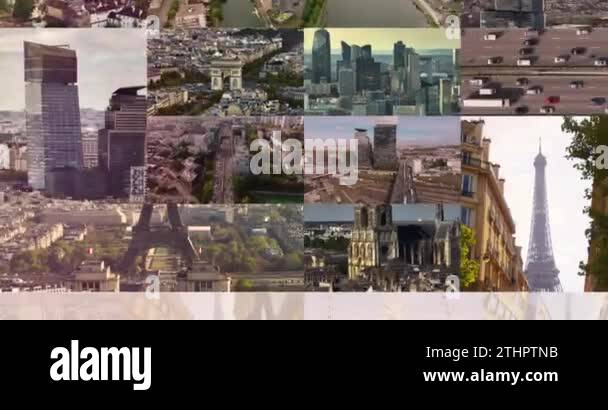 Multi Screen Collage of Paris time lapse and Aerial view, France ...