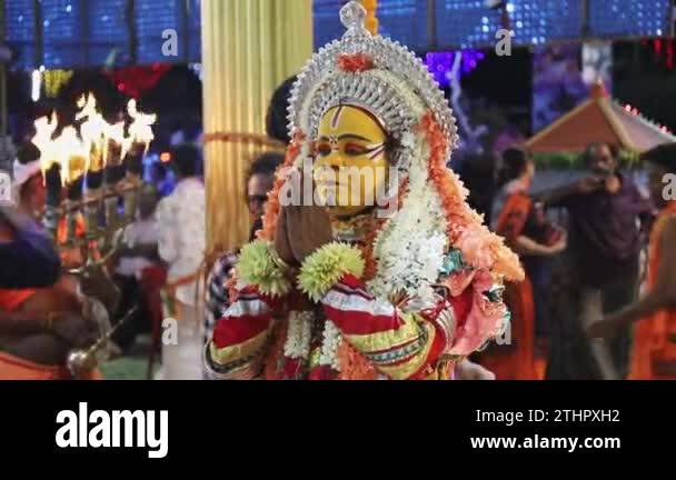 Udupi, India - Mar 7, 2020: A performing artist bowing with gratitude ...