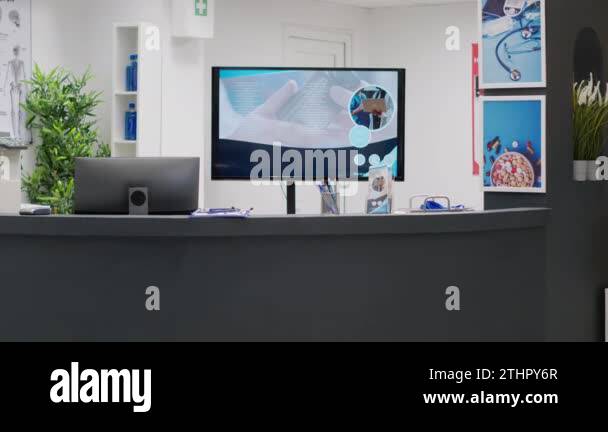 Hospital reception counter in clinic lobby to help patients and doctors ...