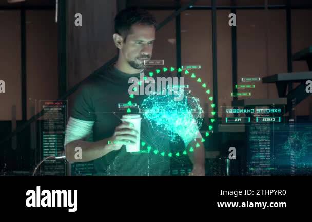 Independent Scientist and Artificial Intelligence Developer Working with Futuristic Holographic ...