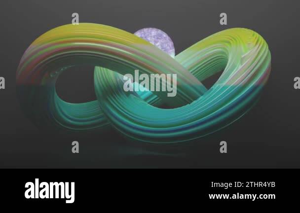 Loop abstract 3d animation. A twisted torus, a knot, and a glowing ...
