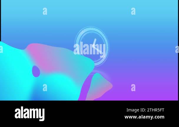 Animation of digital watch moving in loop with abstract on blue and ...