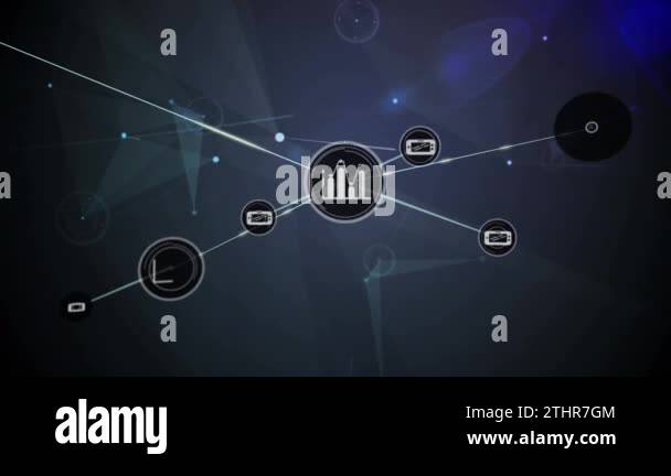 Animation Of Mobile Graph Icons Connecting Dots With Bright Blue Light On Digital Interface