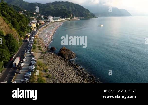 Sarpi beach top view. Coastal border Georgia-Turkey. Coastline, beach ...