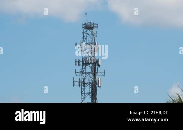 Tall telecommunication radio cell tower with wireless communication 5g antennas for network ...