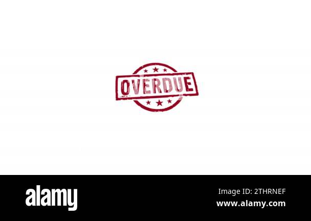 Overdue stamp and hand stamping impact isolated animation. Belated debt ...