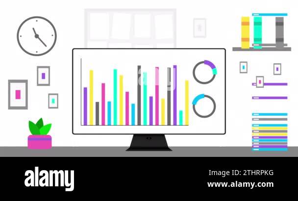 Office computer with modern Infographics on screen. Modern Office ...