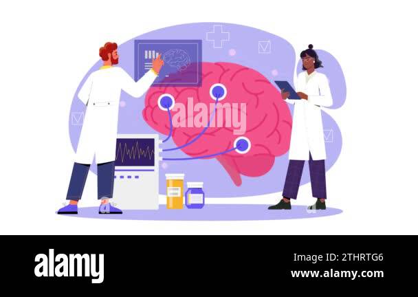 Neurology and study of human brain concept. Moving man and woman ...