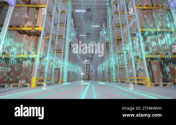 Modern forklift in a warehouse. Visualization of modern technologies ...