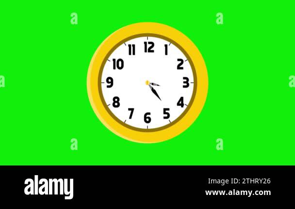 Animated yellow alarm clock moving time on green screen. Time lapse clock changes - animated ...