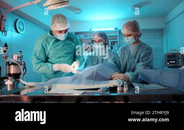 The doctor and the nurses are performing an operation on the ...
