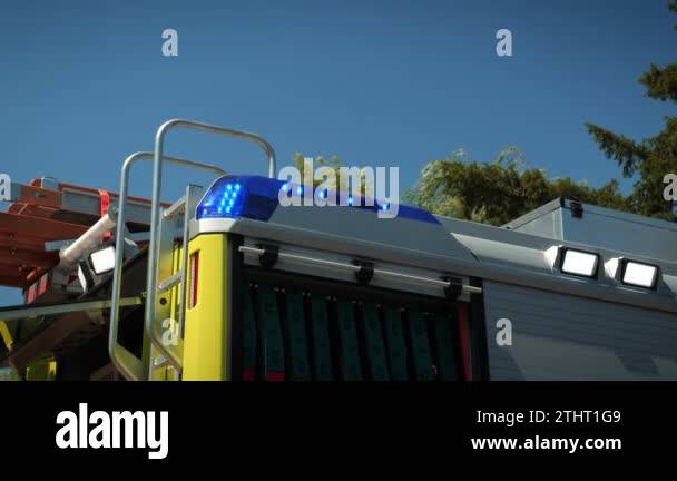 Warning lights on fire truck. Blue lights on fire truck. Emergency ...