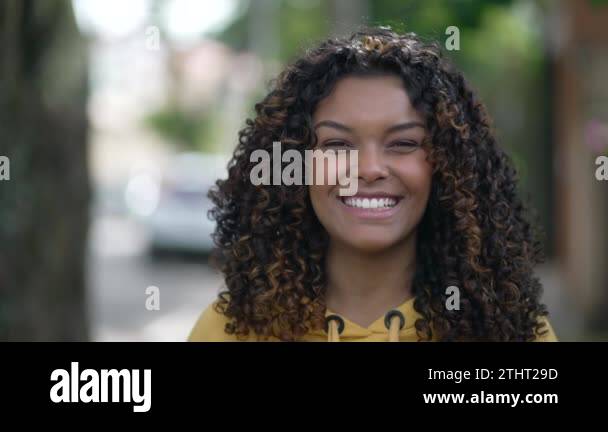 One happy black girl smiling. Portrait of a joyful African American ...