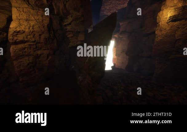 Cinematic shot from inside of a cave with a light source, 3d Render 4K ...