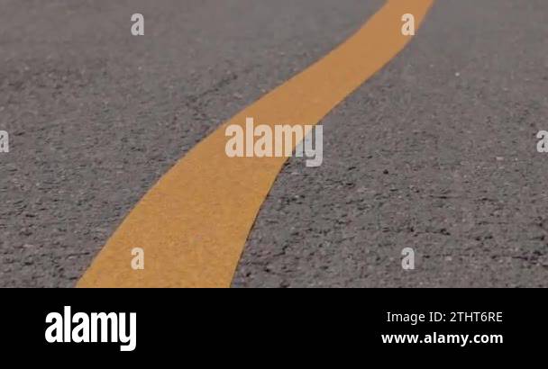 Orange line on the asphalt road. Curved drawing of markings on the road ...