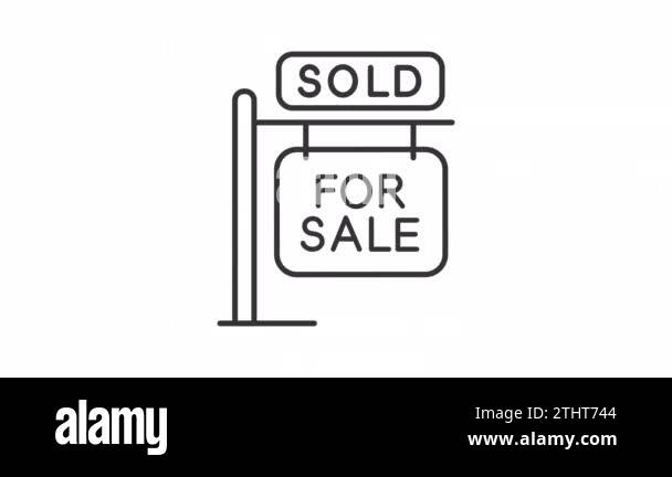 Animated sold home sign linear icon. Real estate business. Housing ...