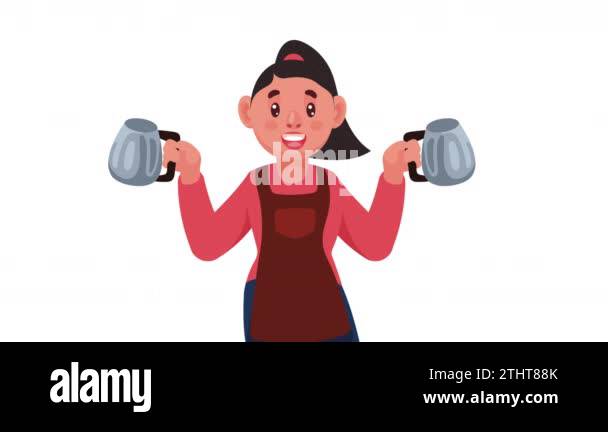 coffee shop female worker with teapots animation 4k video animated ...