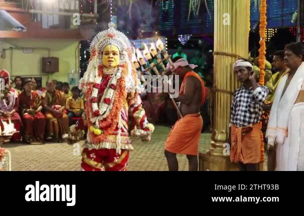 Udupi,India - March 7,2020: An artist performing dance with unique ...