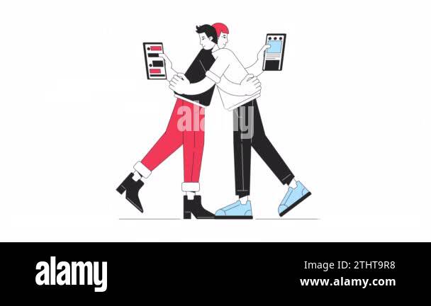 Partner phubbing animation. Animated couple hugging with phones 2D ... Partner phubbing animation. Animated couple hugging with phones 2D ...