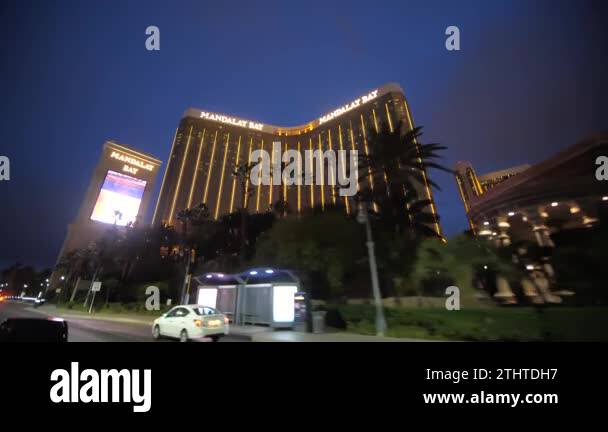 Las Vegas Strip at Night, Mandalay Bay Hotel and Casino Shiny Building ...