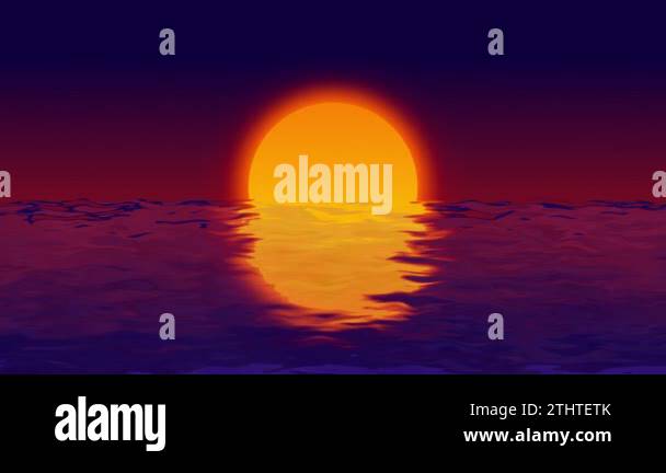 Seamless sunset on sea beach at evening cartoon style retro animation ...