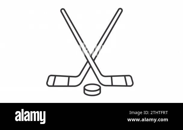 Playing hockey linear animation. Pair of sticks and puck. Sport gear ...