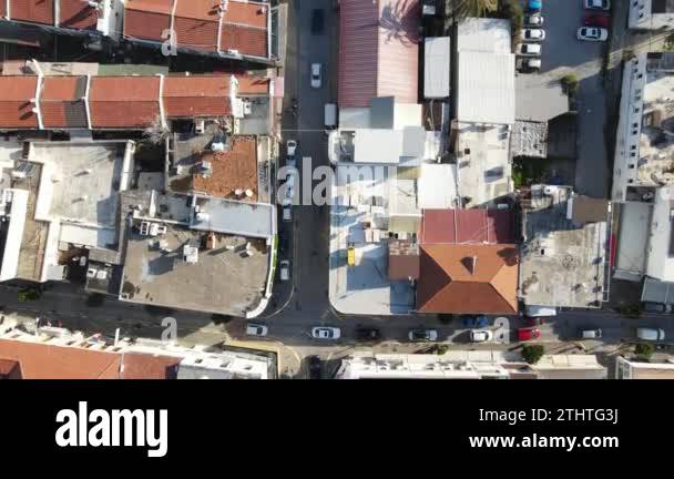 Drone view of the alleys and layout of buildings in the city of girne ...