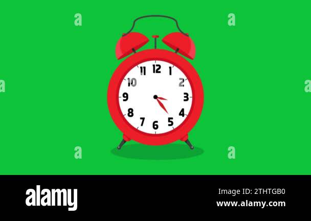 Animated alarm clock moving time on green screen. Time lapse clock ...