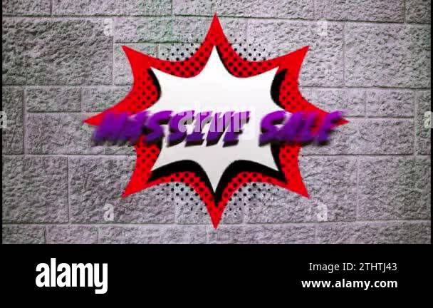 Illustration of explosion shapes with black dots and massive sale text ...