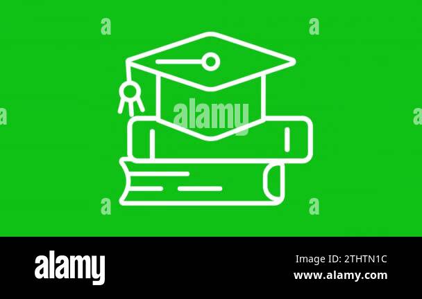 Education white line animation. Moving mortarboard and books. Gain ...