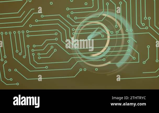 Animation of dots forming circuit board pattern over digital clock. Digitally generated ...
