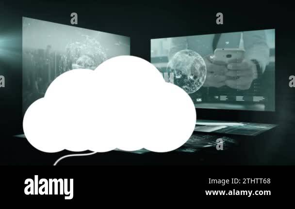 Animation of clouds and digital icons animation of computer servers ...