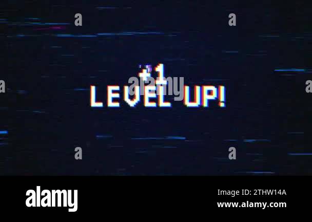 LEVEL UP text with glitch background concept for video games screen ...