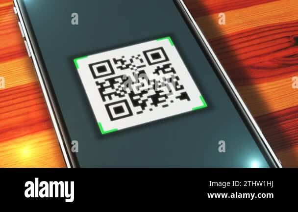 QR code on screen of smartphone. Scanning Quick Response code. Barcode ...