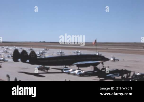 Vintage Propeller Airliner Parked in Military Airport of USA in Cold ...