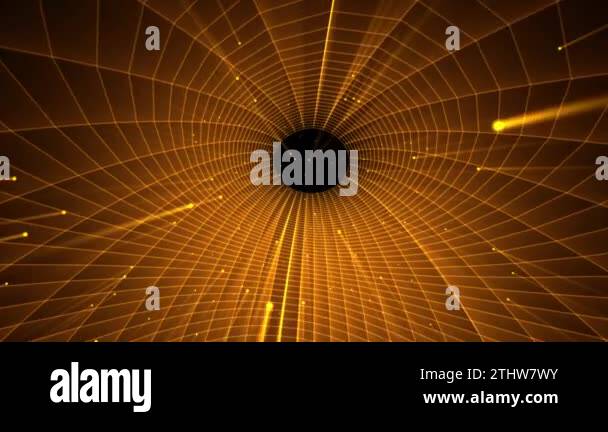 Wormhole time travel through geometric golden tunnel 4k animation ...