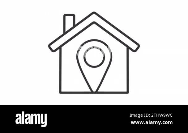 Home location linear animation. Map pointer. House searching. Property ...