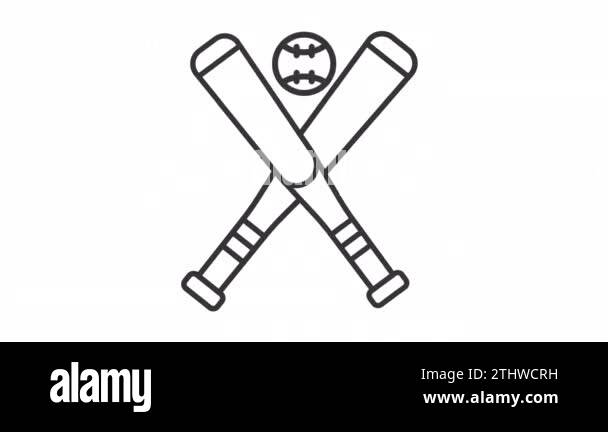Playing baseball linear animation. Two bats and ball. Sport equipment ...