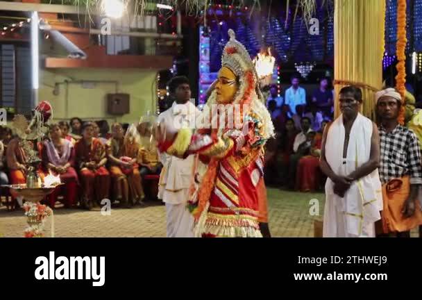 Udupi,India - March 7,2020: An artist performing dance with unique ...