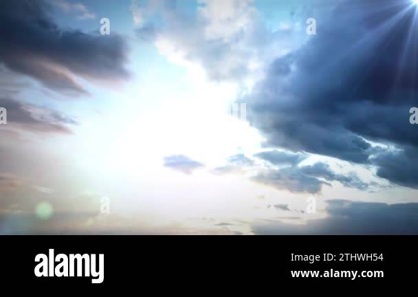 Animation of clouds sky with light effect, copy space. Digitally ...