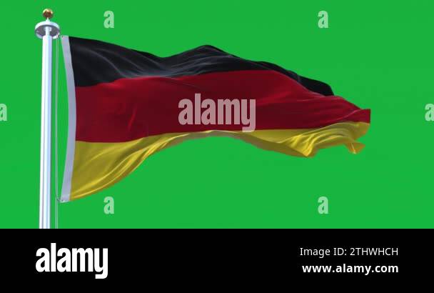 Germany national flag waving isolated on green background. Three ...